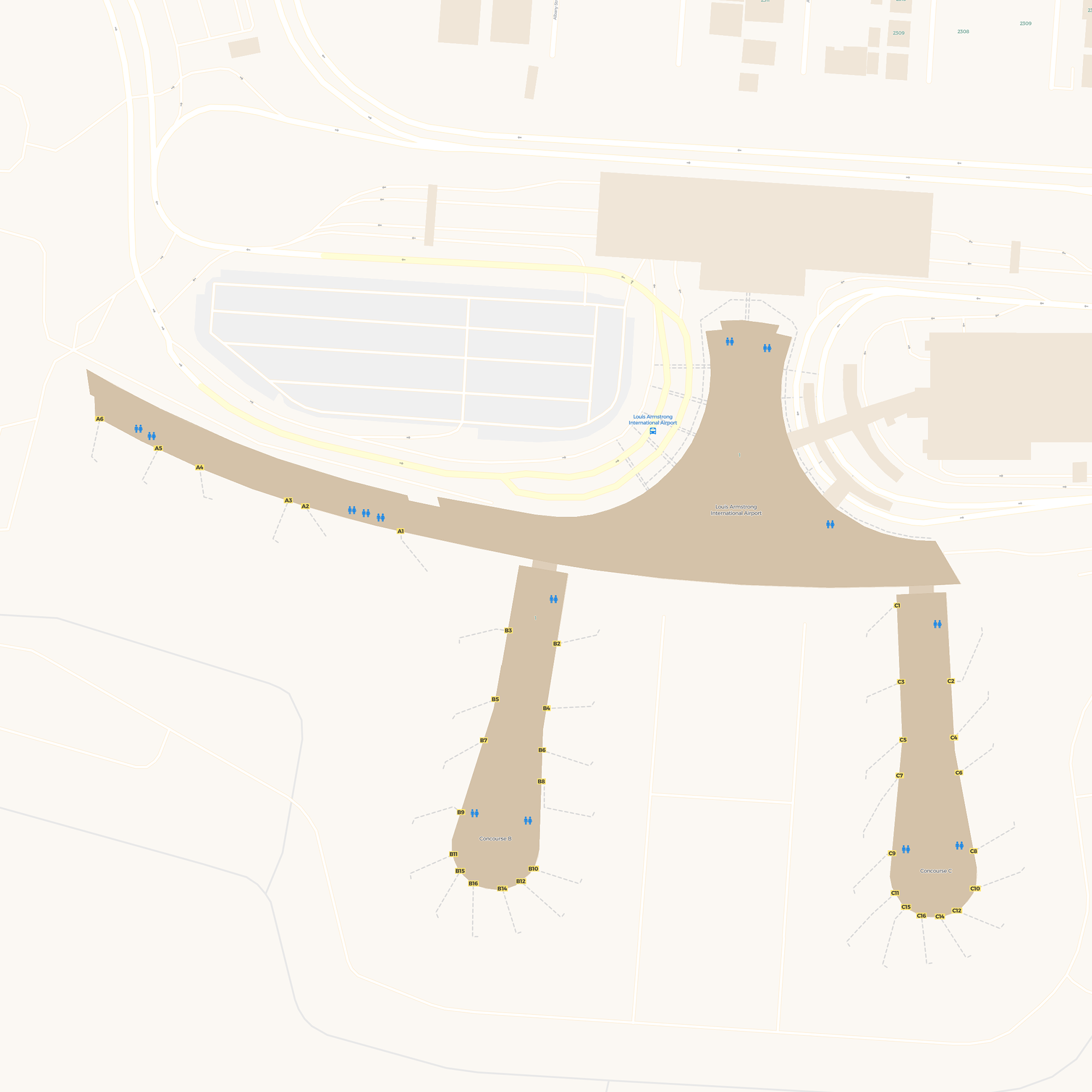 Louis Armstrong New Orleans International airport map | New Orleans ...